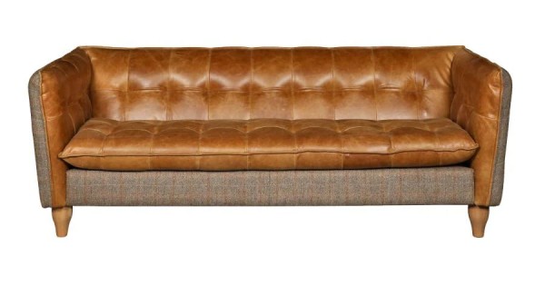 Paisley 3 Seater Vintage Style Sofa Hunter Neutral Harris Tweed Tan ...